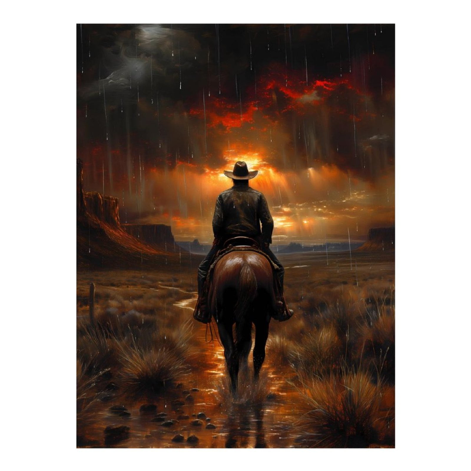 Diamond Art Kits for Adults - Western Rainy Desert Cowboy Frameless 5D ...