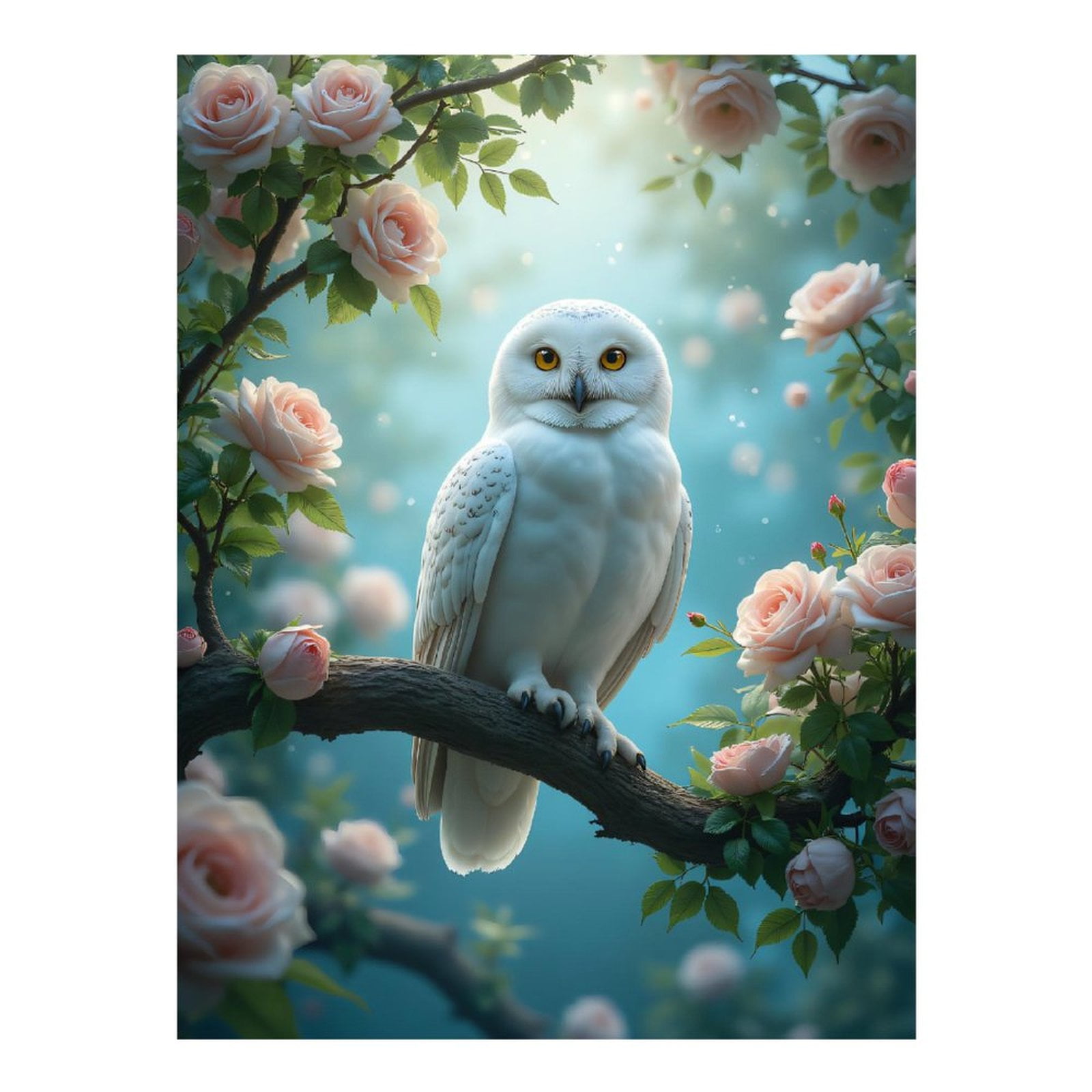 Diamond Art Kits for Adults - White Owl Among Pink Roses 5d Diamond ...