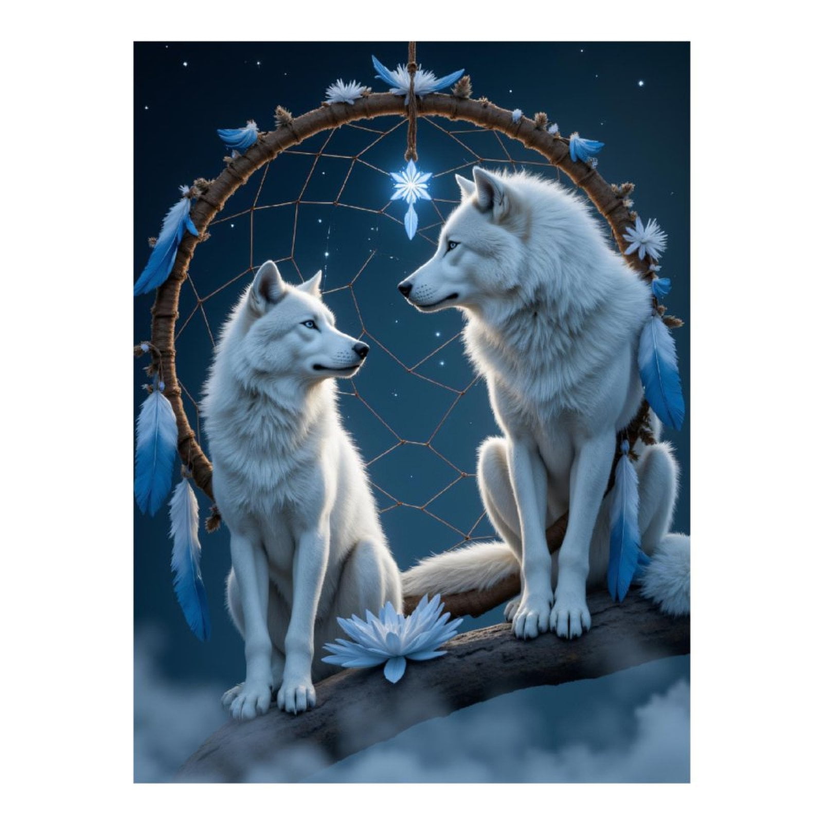 Diamond Art Kits for Adults - White Wolves Dreamcatcher Night Sky 5d ...