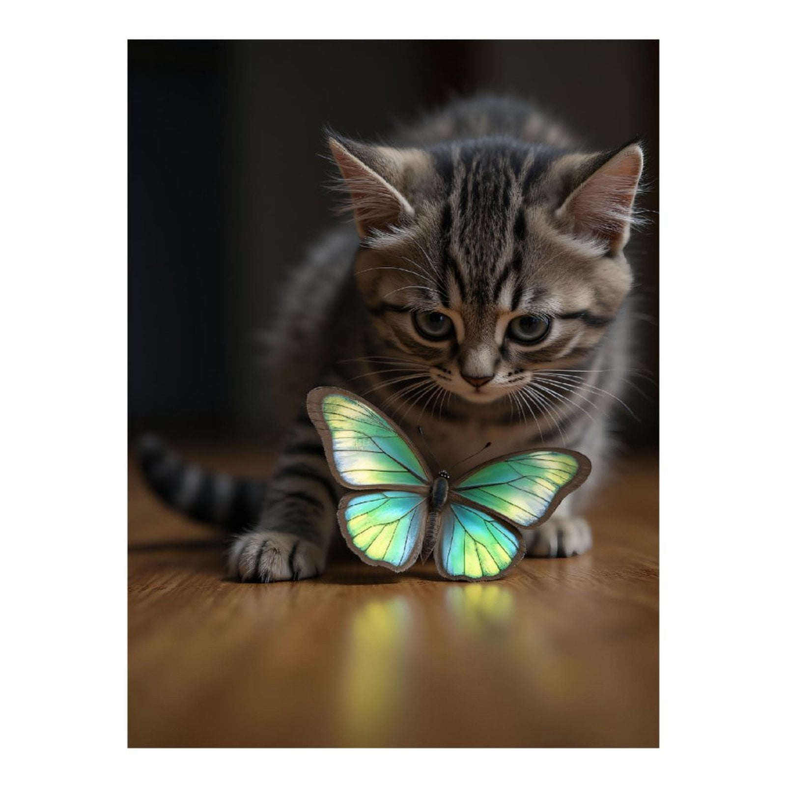 Diamond Art Kits for Adults, Young Cat Curious Blue Butterfly 5D ...