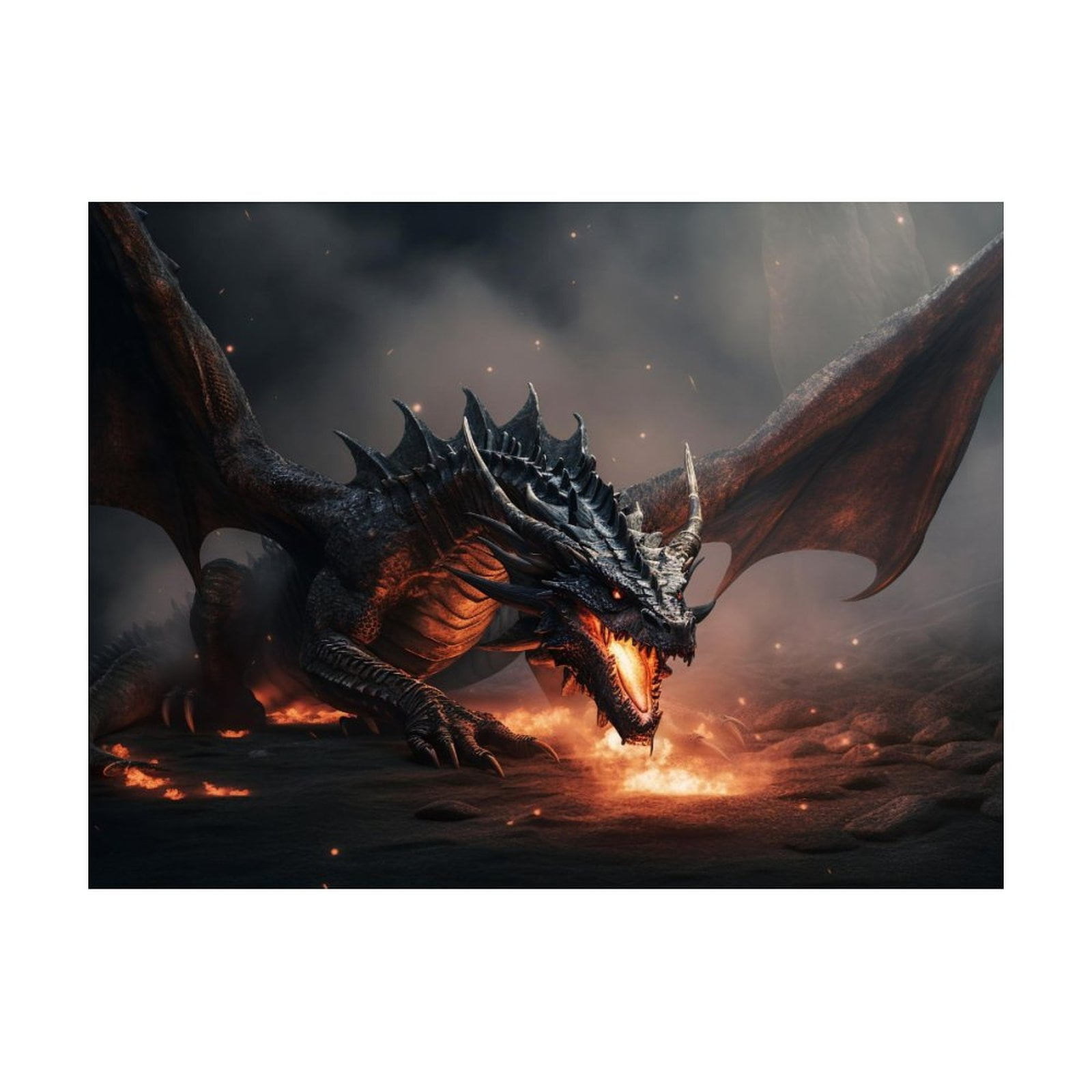 Diamond Art Kits for Adults - Fiery Black Dragon Attack 5D Frameless ...