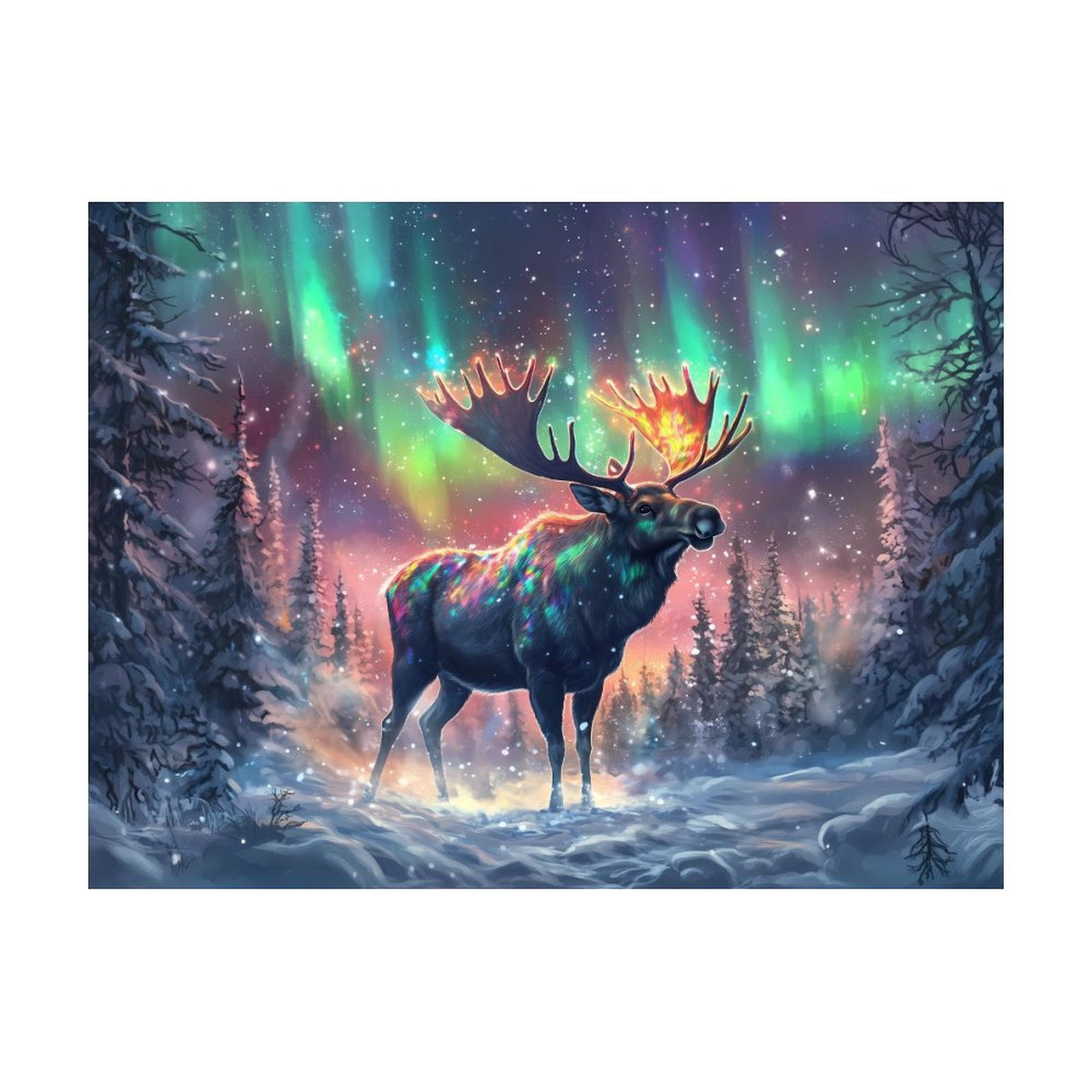 Diamond Art Painting Aurora Mystical Winter Moose Funny Diamond ...