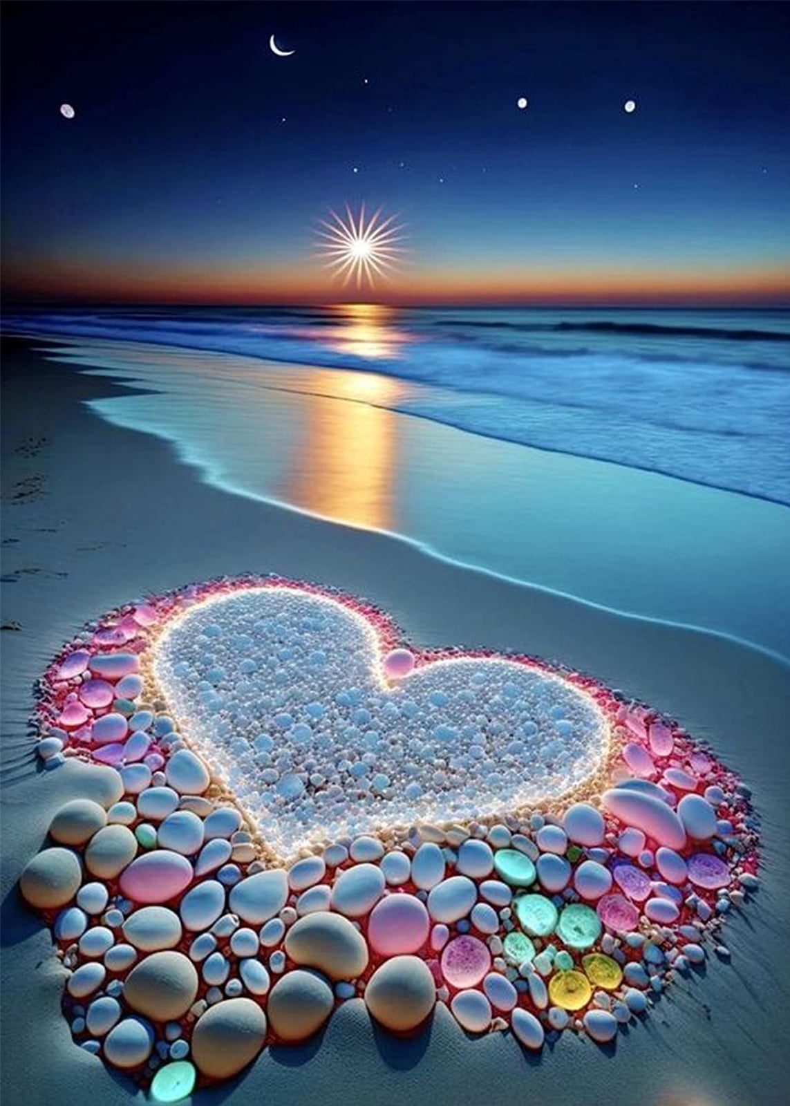 Diamond Art Kits for Adults,Heart Beach Full Drill Diamond Dots Art for ...