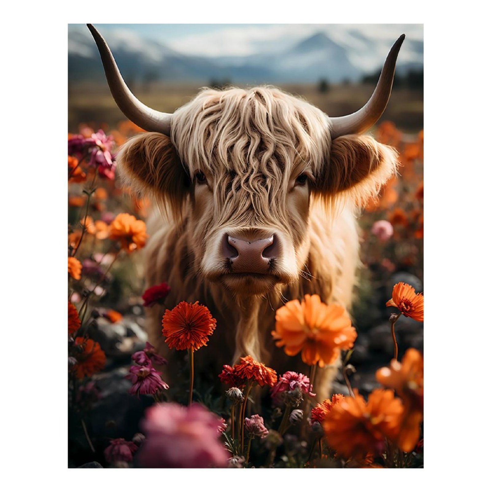 Diamond Art Painting, Realistic Flower Cow Interesting Full Drill ...