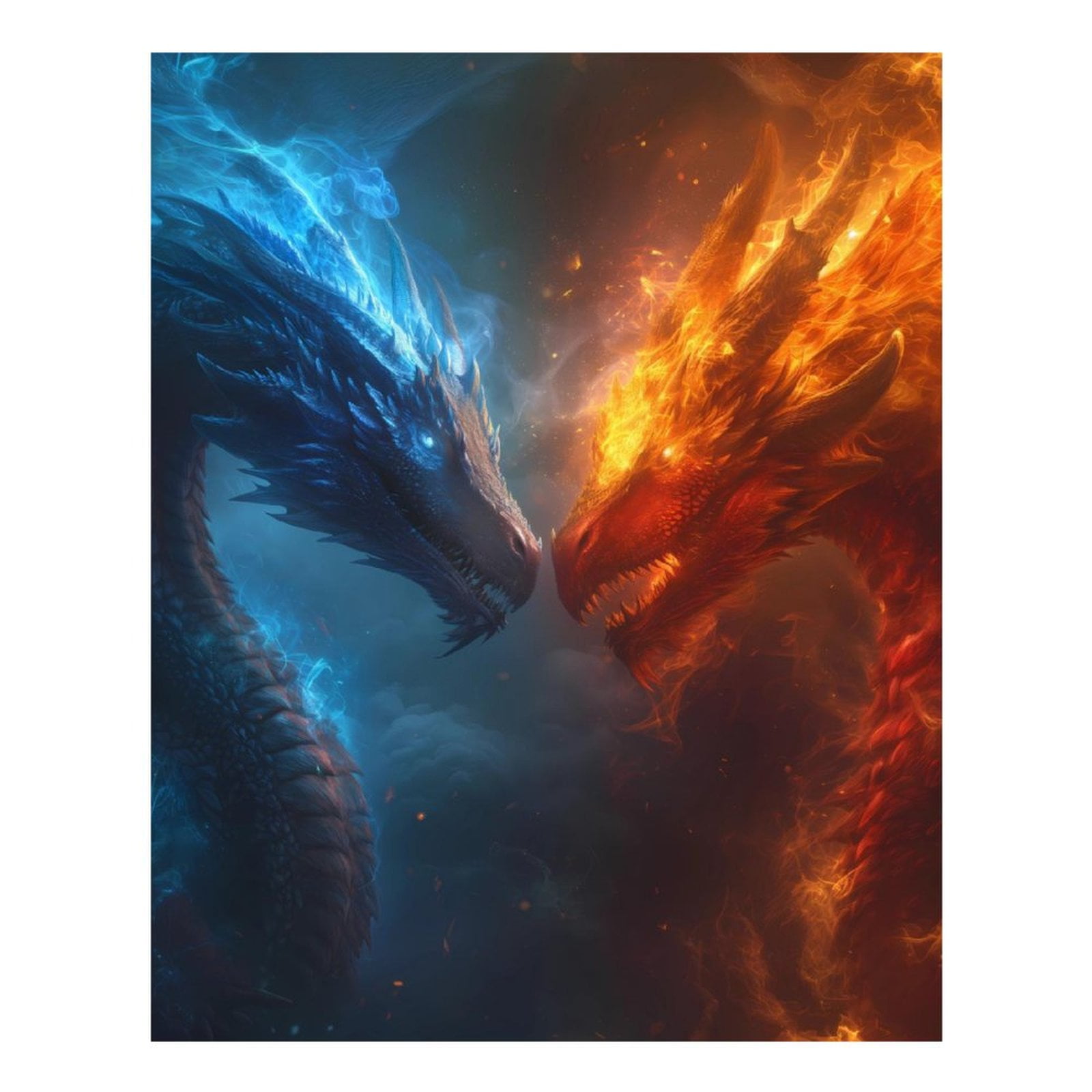 Diamond Art Painting, Red And Blue Fire Dragon E Interesting Full Drill ...