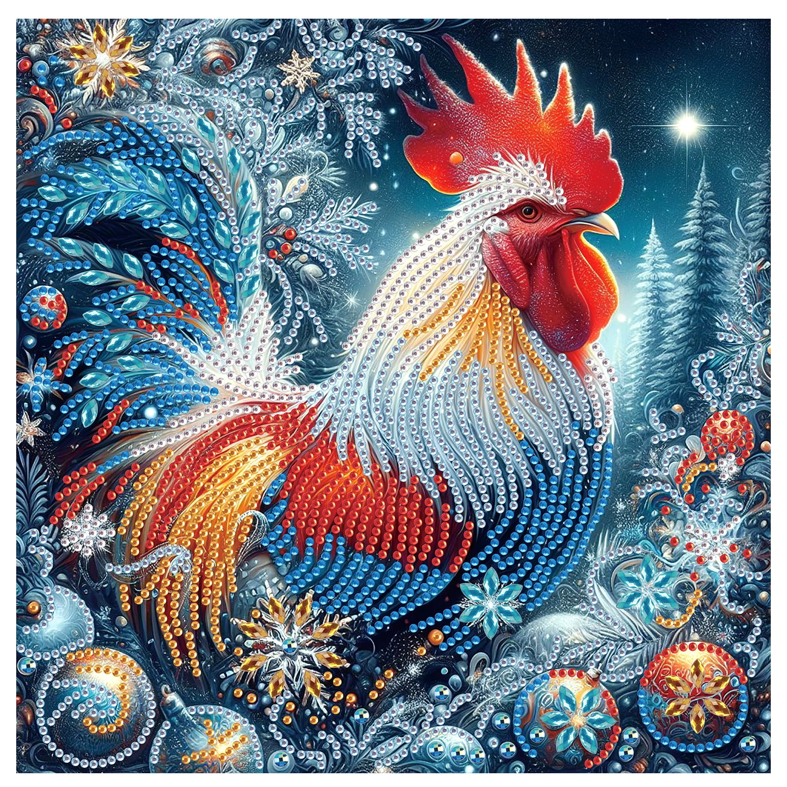 Diamond Art Painting Set, Moon Beautiful Rooster DIY 5D Diamond Art ...