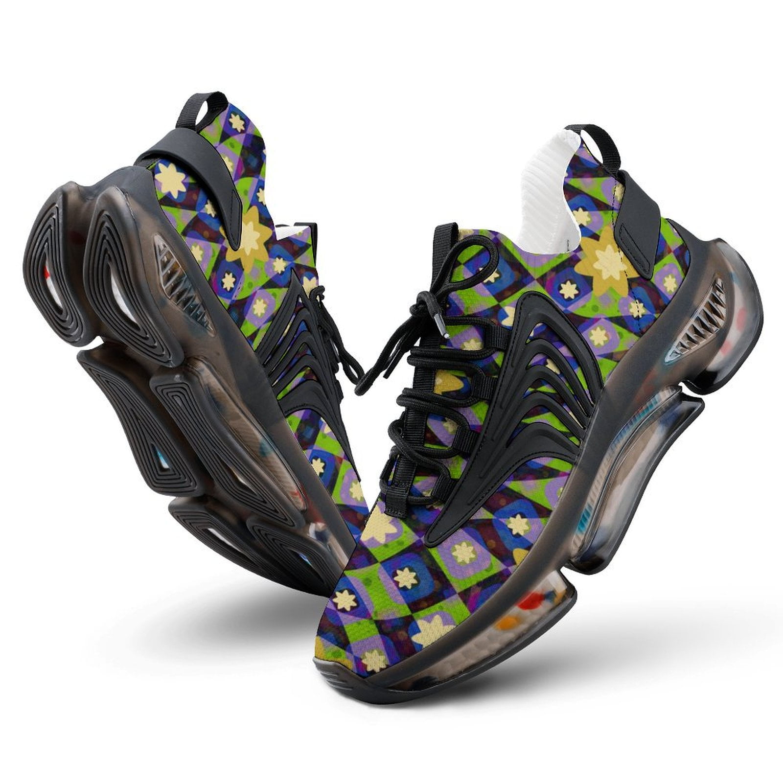 Diamond Background, Color Blocks, Flowers, Dynamic Walking Shoes for ...