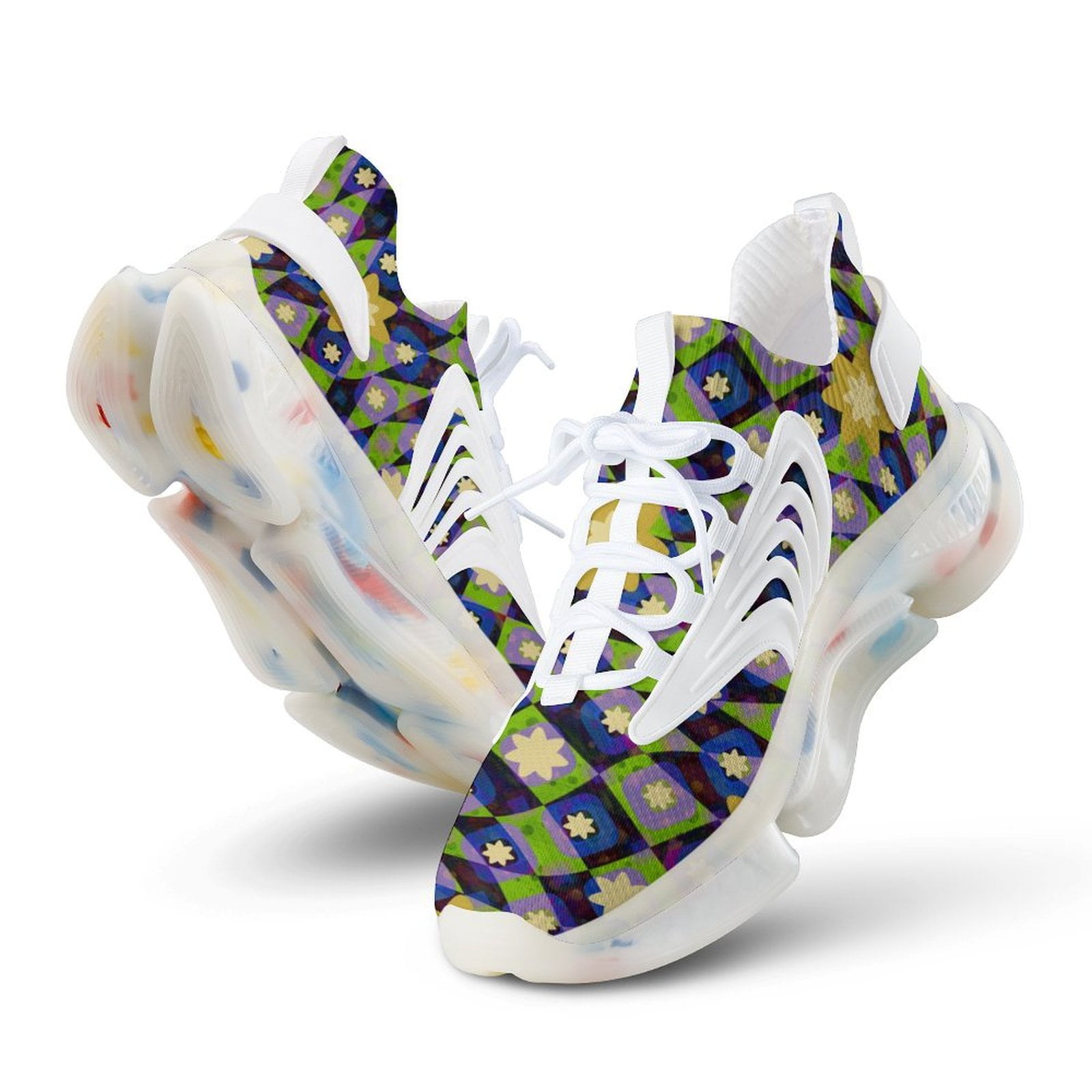 Diamond Background, Color Blocks, Flowers, Dynamic Walking Shoes for ...