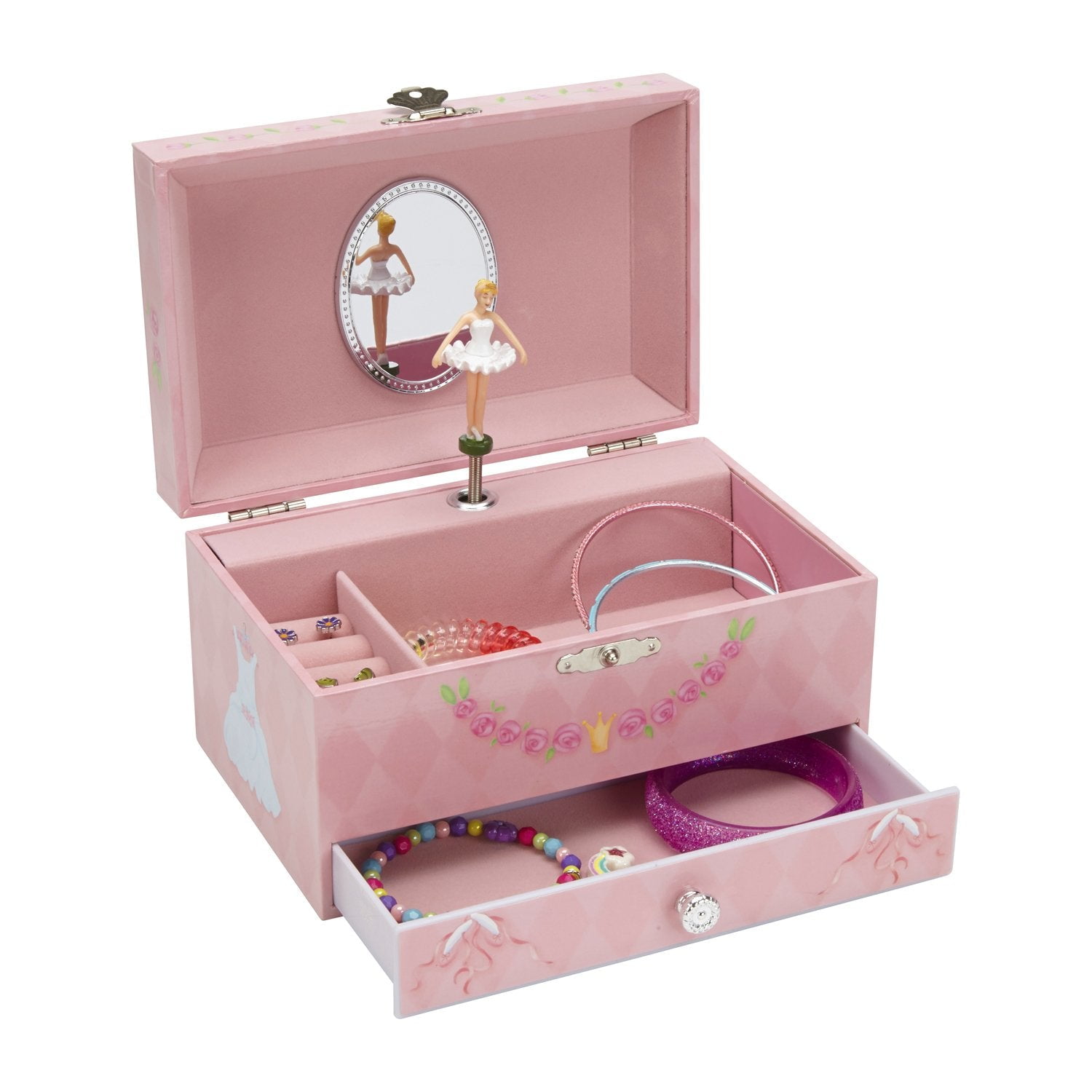 Diamond Ballerina Music Jewelry Box with Pullout Drawer, Jewel Storage ...