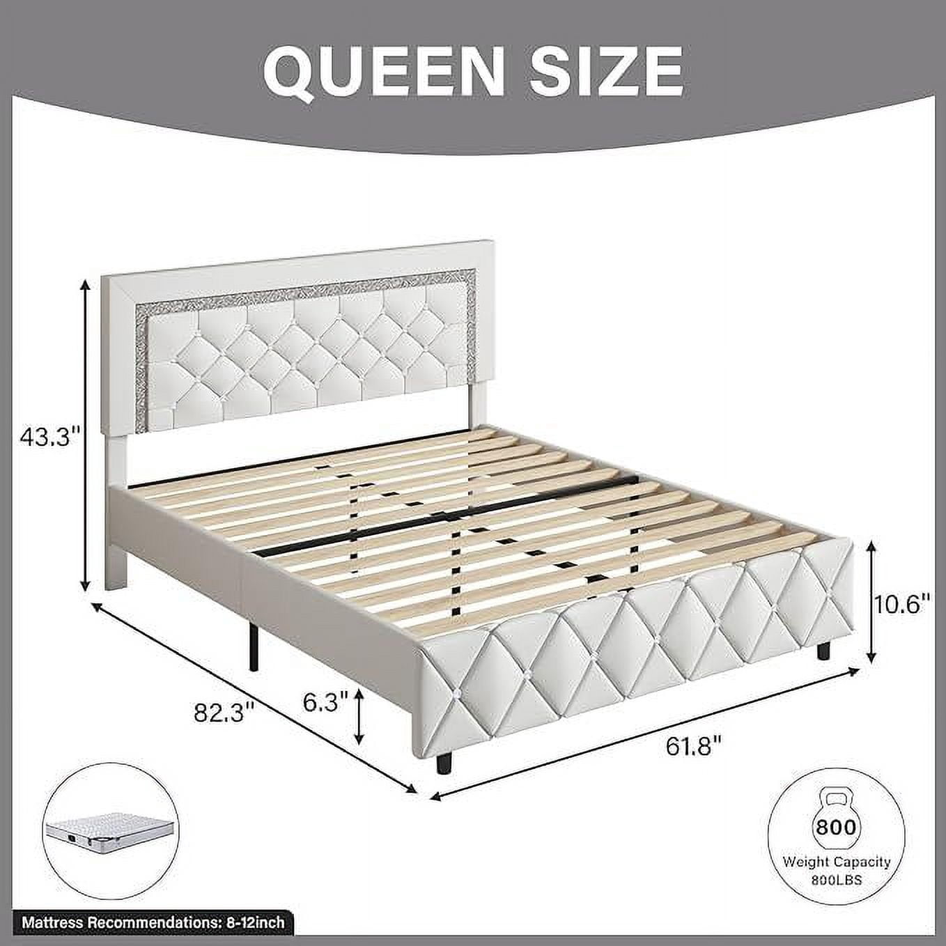 Diamond Bed Frame, No Mattress, Comfortable and Adjustable Headboard ...