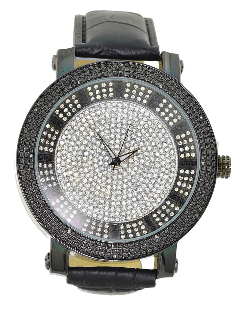 Diamond Big Men Hip Hop Gunmetal Watch 60mm Case - Walmart.com