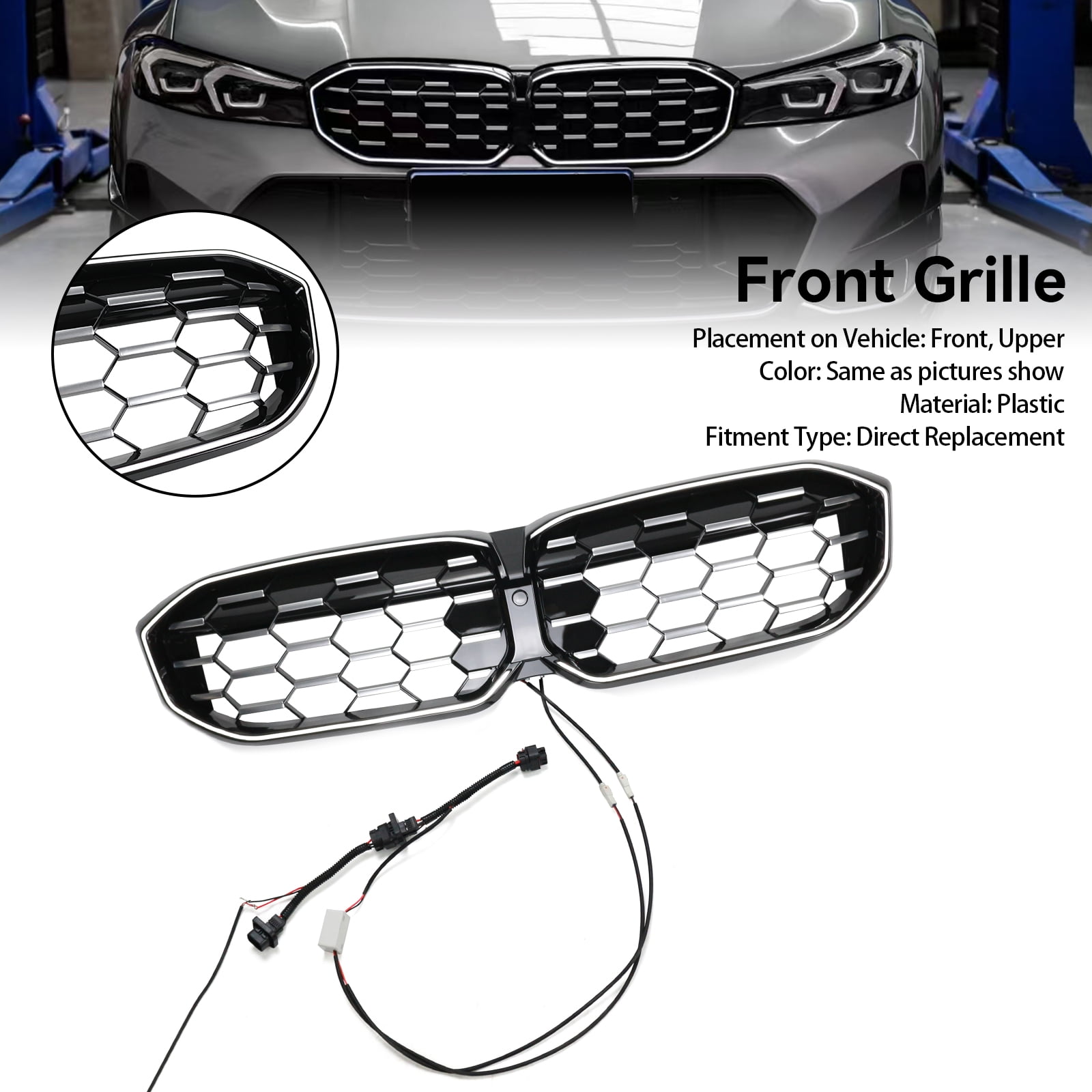 Diamond Black Silver Front Kidney Grille Mesh Fit for BMW 3 Series G20 ...