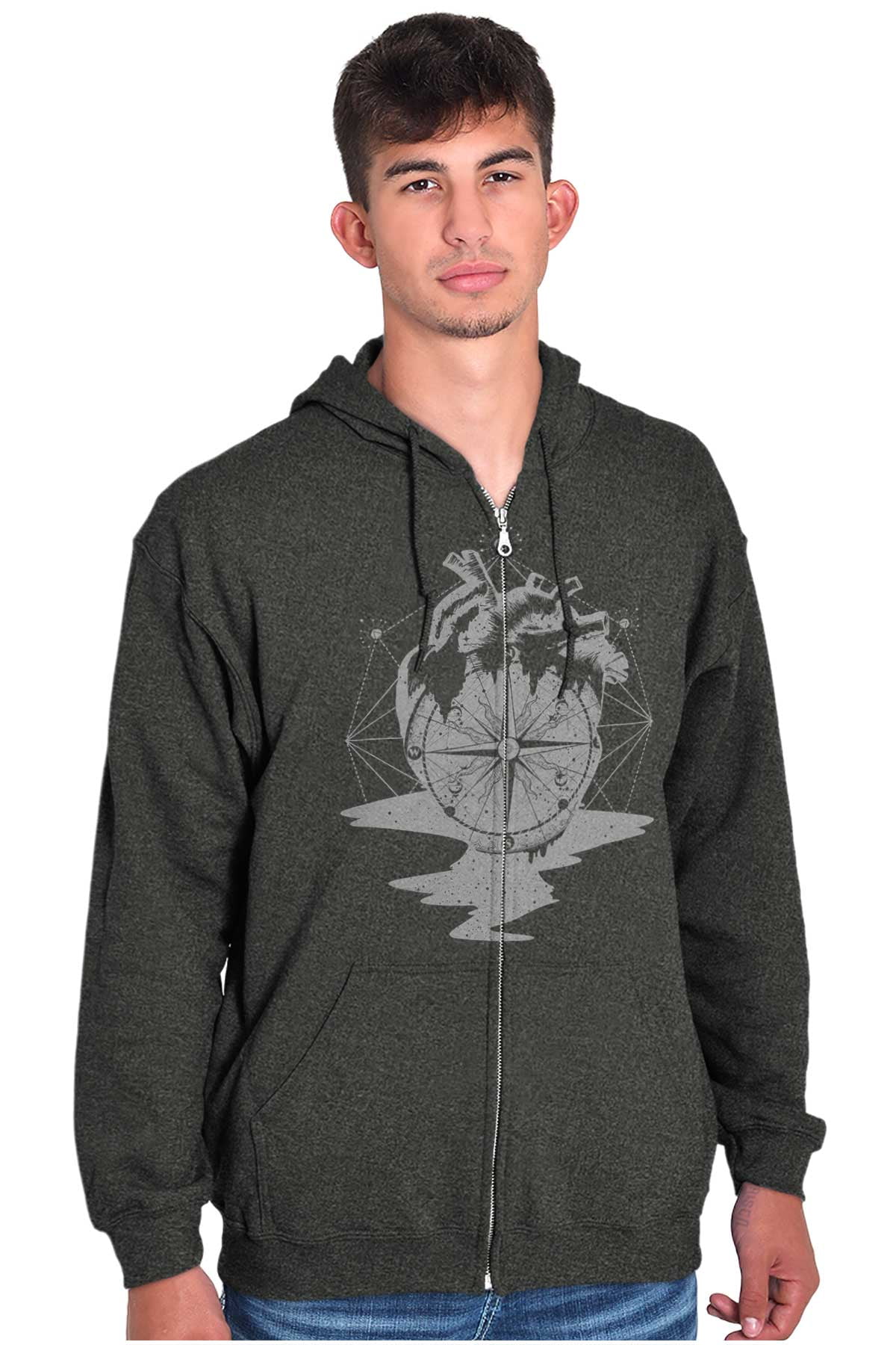 Diamond Bleeding Heart Compass Zip Up Hoodie Men's Women's Brisco ...