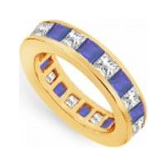 Diamond & Blue Sapphire Eternity Band 14K Yellow Gold, 4.00 CT - Size 5 ...