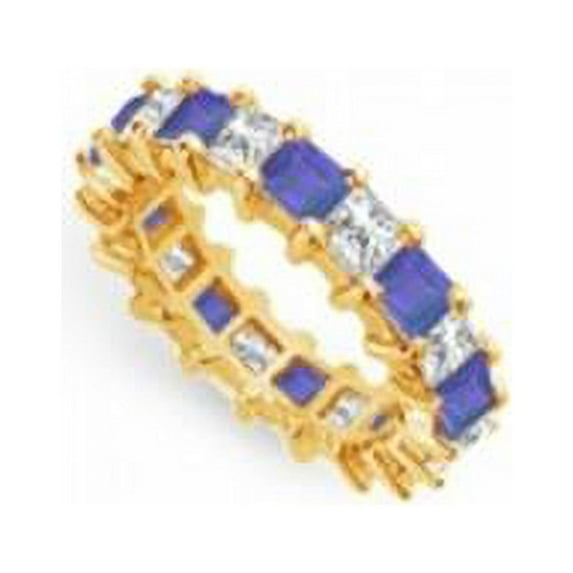 Diamond & Blue Sapphire Eternity Band 14K Yellow Gold, 4.00 CT - Size 7 ...