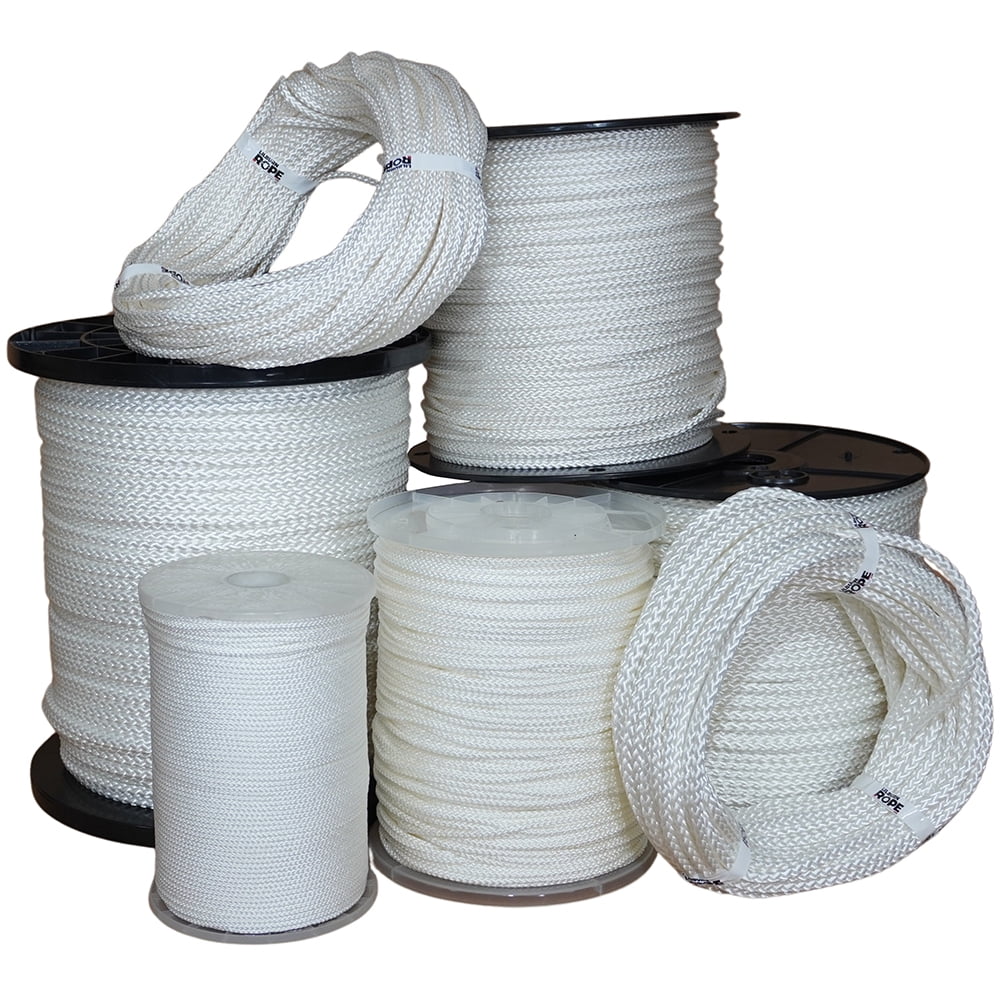 Diamond Braid Nylon Lightweight White Rope - 5/16" x 1000 Foot Spool ...