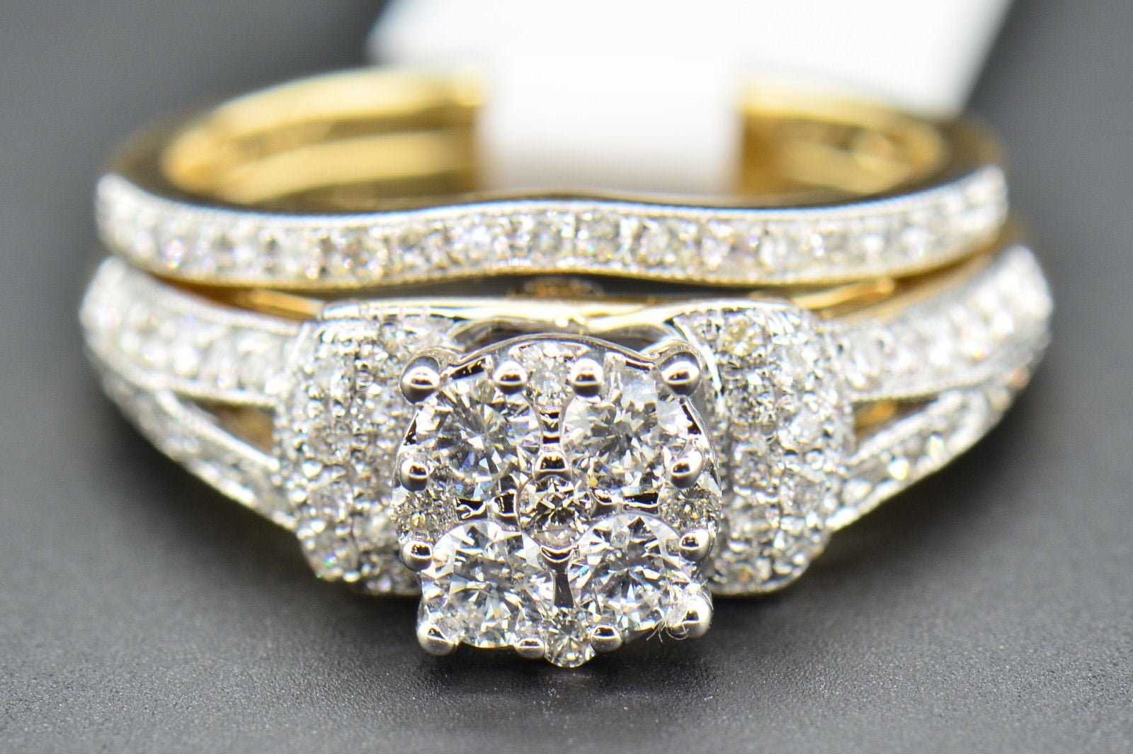 Diamond Bridal Set Engagement Ring & Wedding Band 14K Yellow Gold 1.25 ...