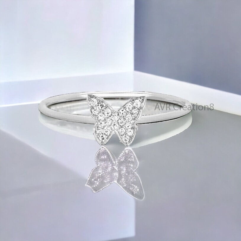 Diamond Butterfly Shape Ring, Sterling Silver Cluster Butterfly Ring ...