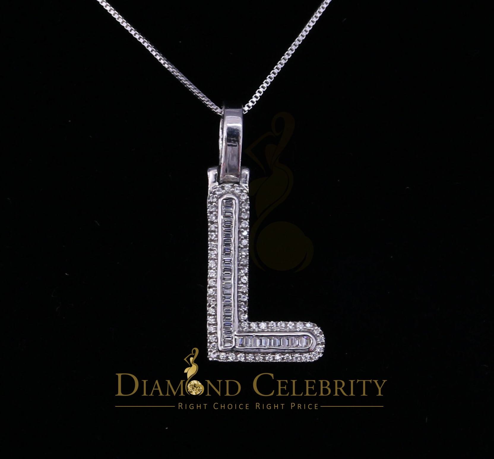 Diamond Celebrity'sWhite Bugutte Initial Alphabet'L' Sterling Silver ...