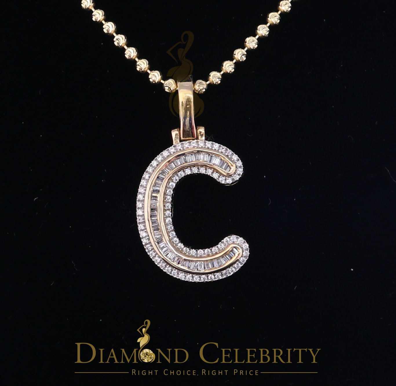 Diamond Celebrity'sYellow Bugutte Initial Alphabet'C' Sterling Silver ...