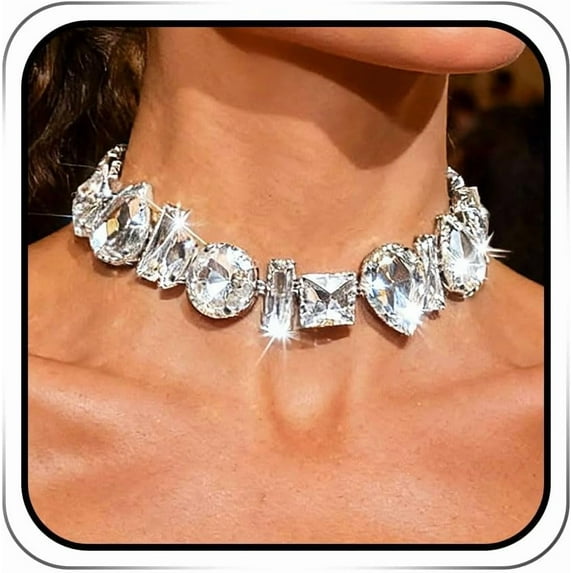Diamond Choker Necklace Silver Big Rhinestone Necklaces Jewelry for ...
