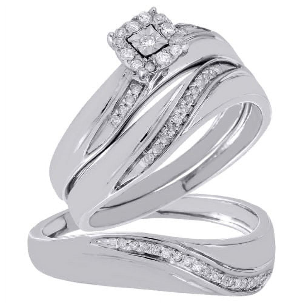 Diamond Cluster Wedding Trio Bridal Set Engagement Ring Sterling Silver ...