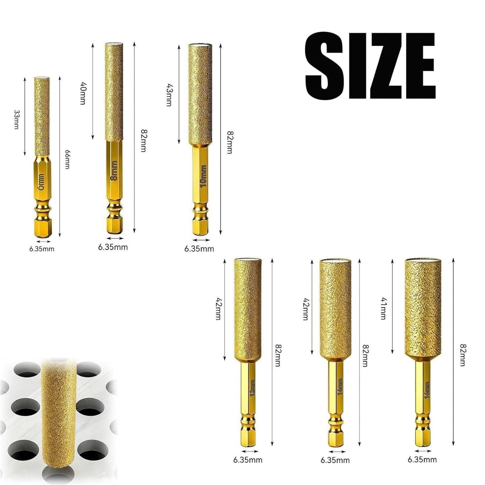 Diamond-Coated Drill Bit Set, Multi-Size Hex Shank Grinding Head ...