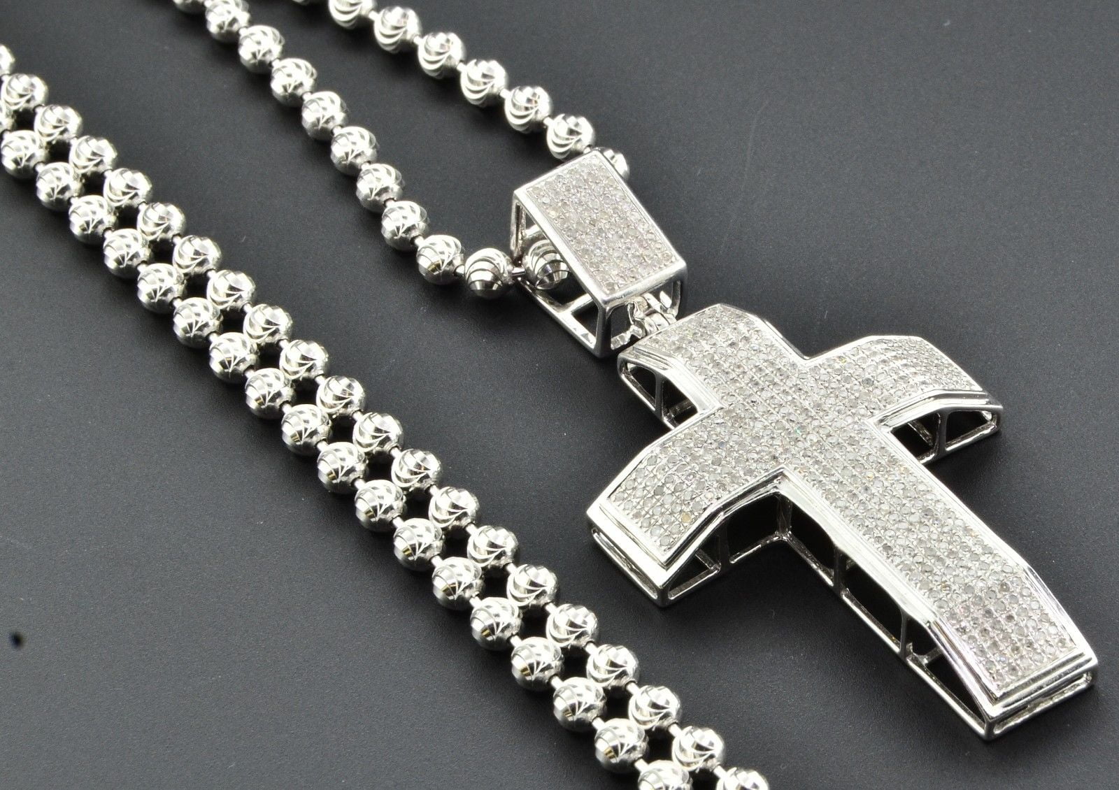 Diamond Cross Pendant .925 Sterling Silver Mens Domed Charm with Moon ...