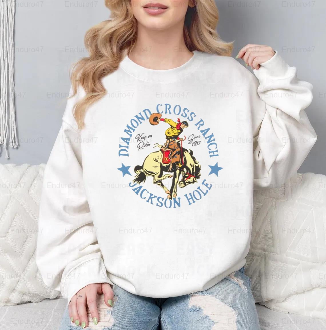 Diamond Cross Ranch Sweatshirt with Bucking Horse Western Art, for men ...