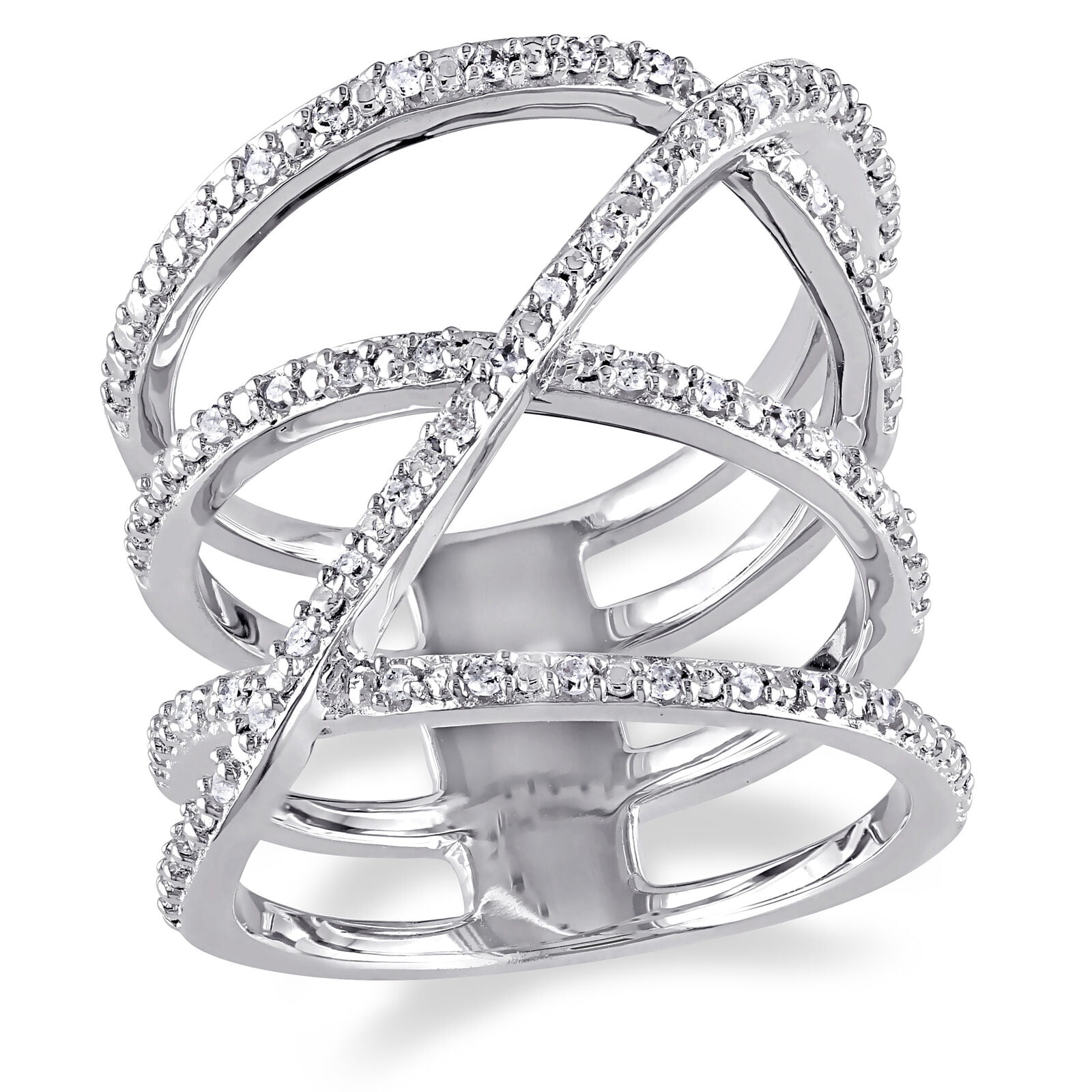 Diamond Crossover Ring, Triple Row Diamond Ring, Women's Partywear ...