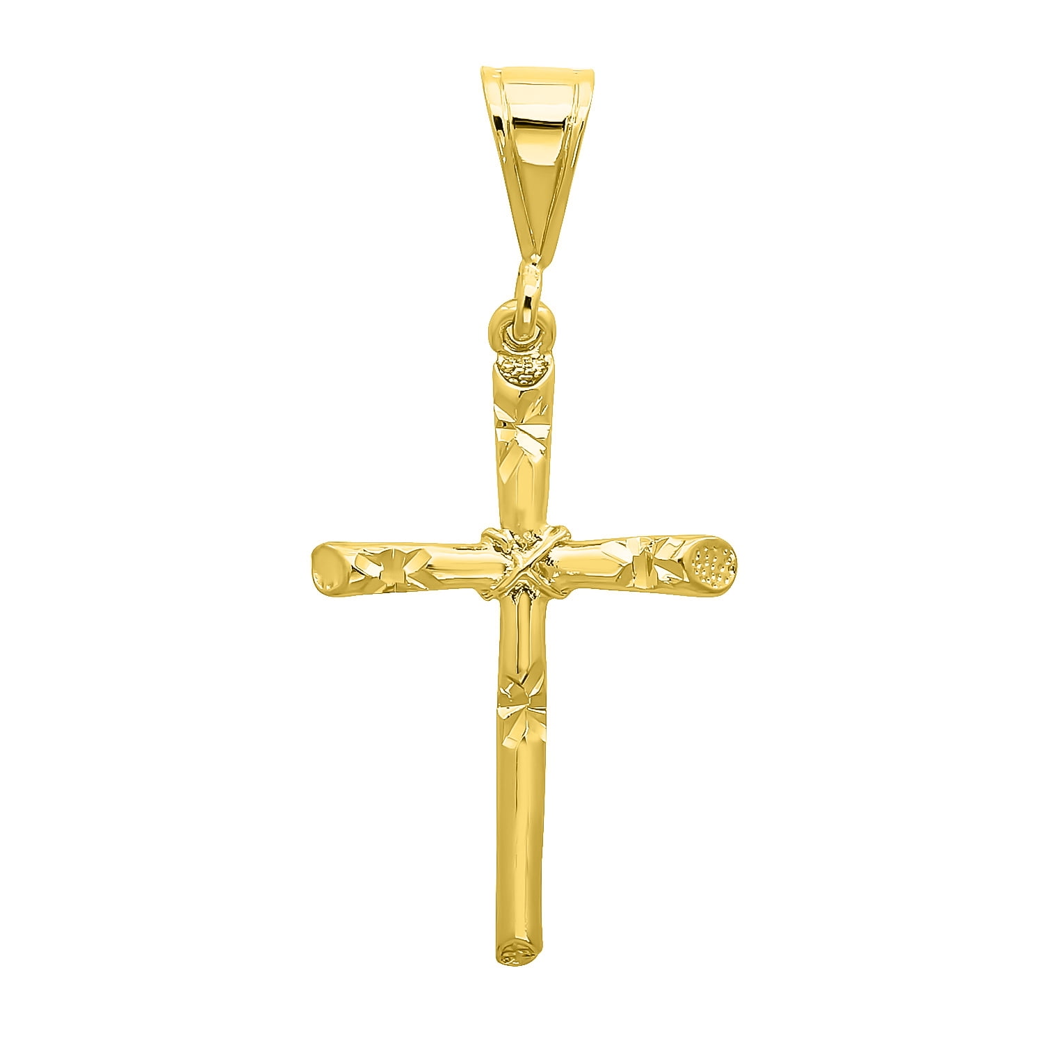 Diamond-Cut 14k Gold Heavy Plated Axis Cross Pendant + Rope Chain Set ...