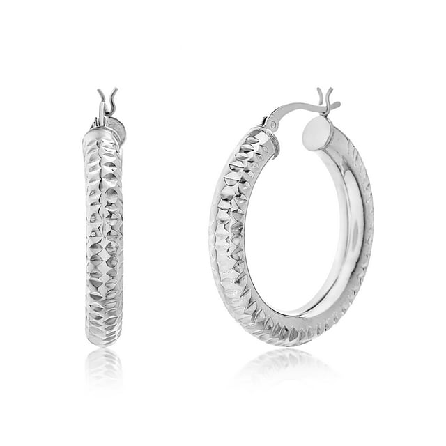 Diamond Cut Hoop Earring in Sterling Silver - Walmart.com