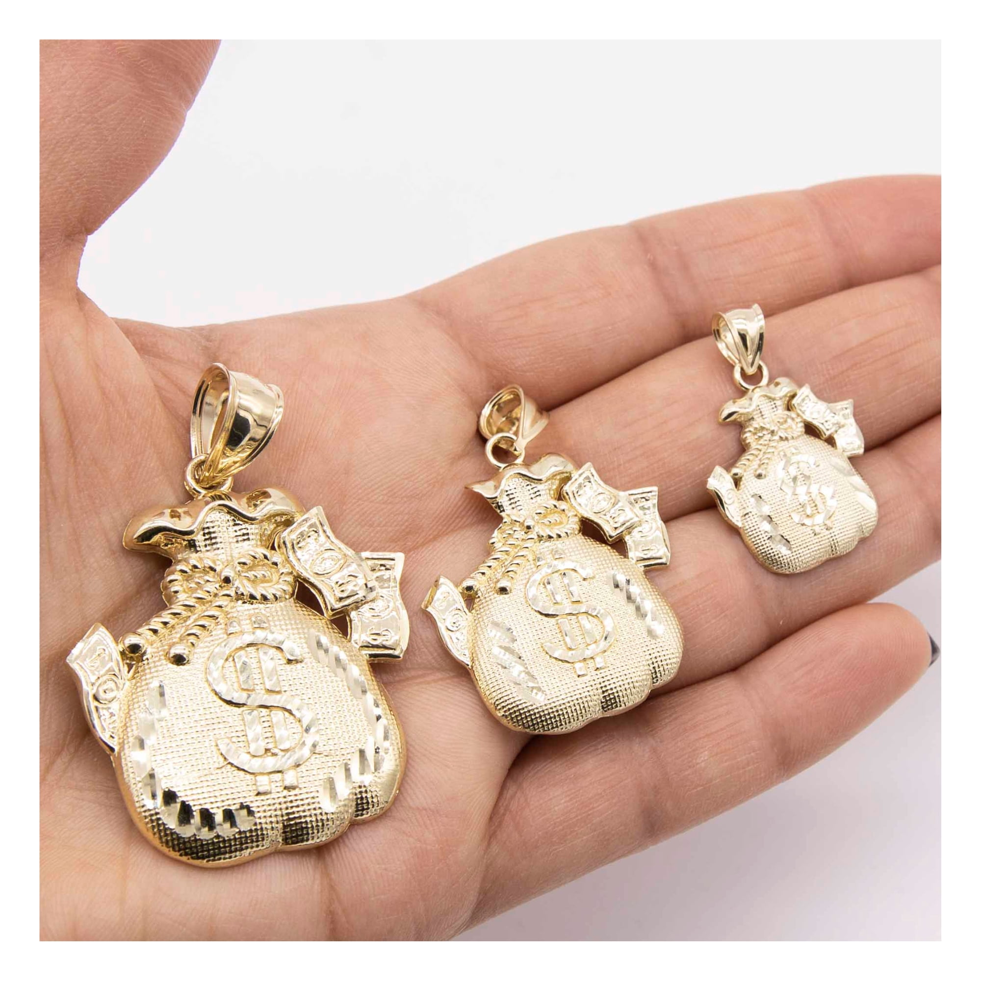Diamond-Cut Money Bag Luck Unisex Adult Pendant 10K Yellow Gold, 10.32 ...