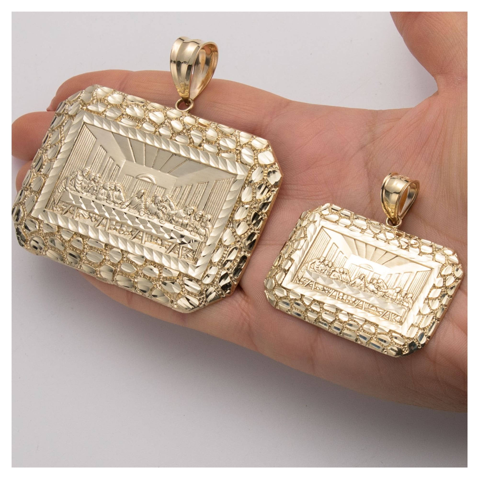 Diamond-Cut Nugget-Frame Last Supper Pendant Unisex Adult Solid 10K ...