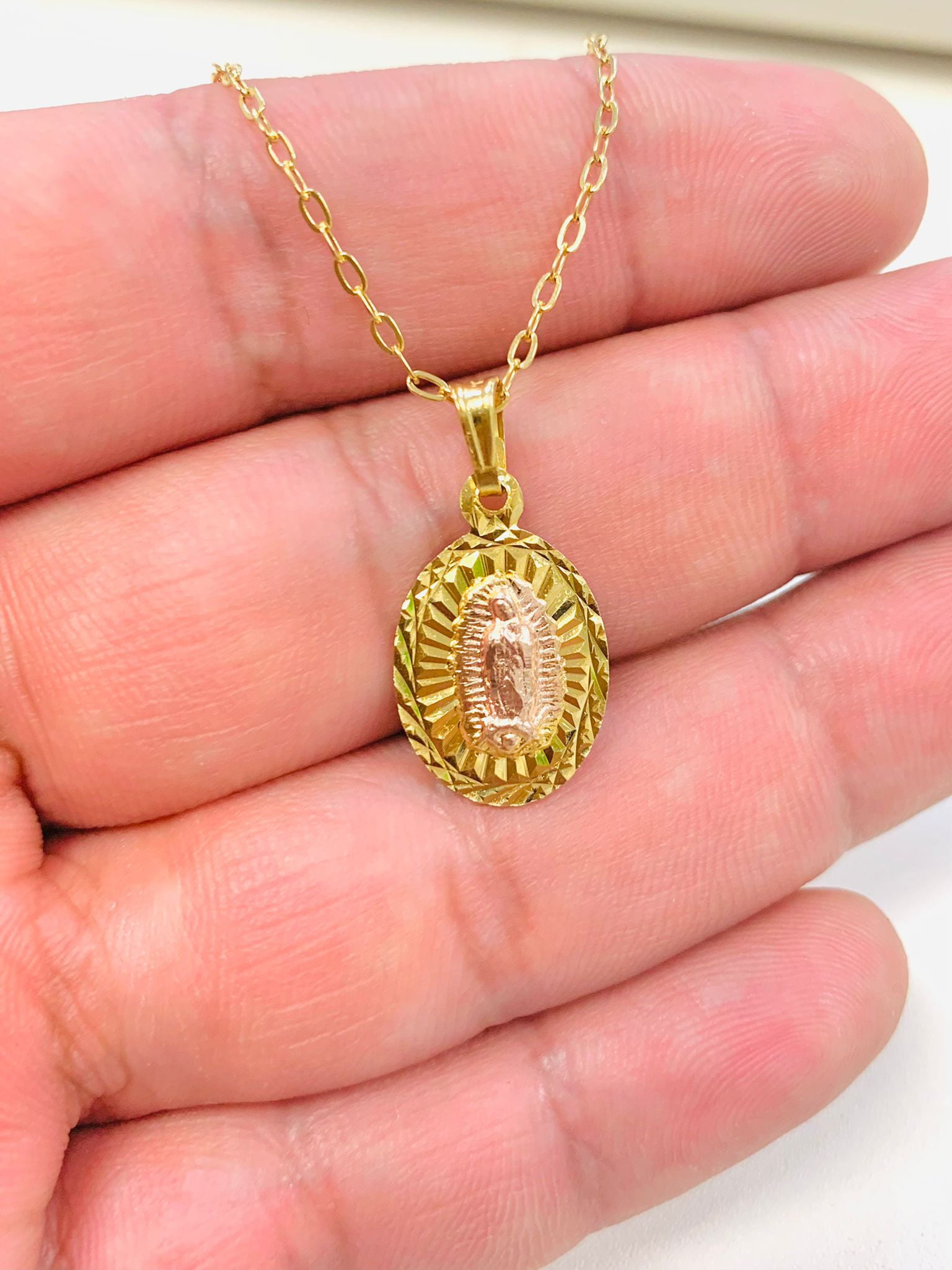 Diamond Cut Virgen de Guadalupe Necklace with Cable Link Chain 20 ...