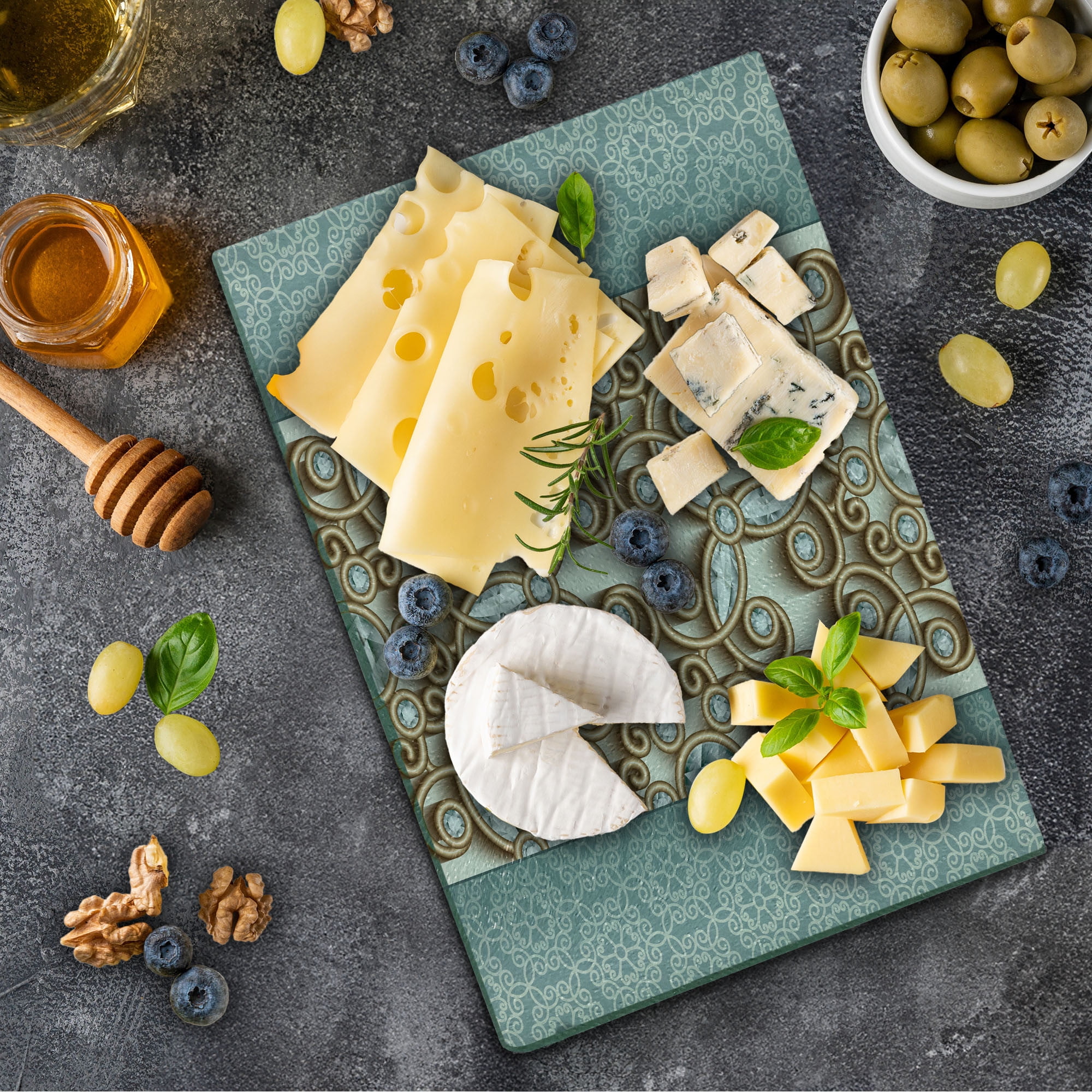 Diamond Cutting Board, Vintage Swirling Lines Ornament with Diamonds ...