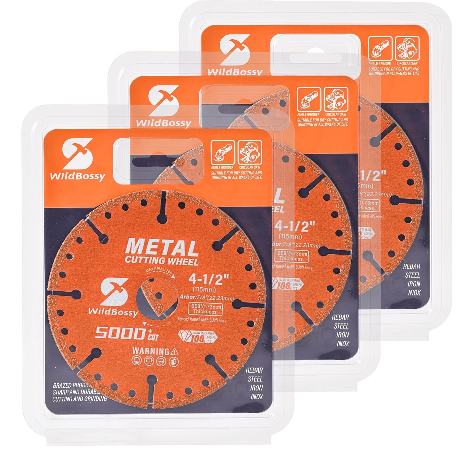 Diamond Cutting Wheel 4-1/2 Inch (3PCS) with 7/8" Arbor Hole, Metal Cut Off Disc with 5000+ Cuts ...