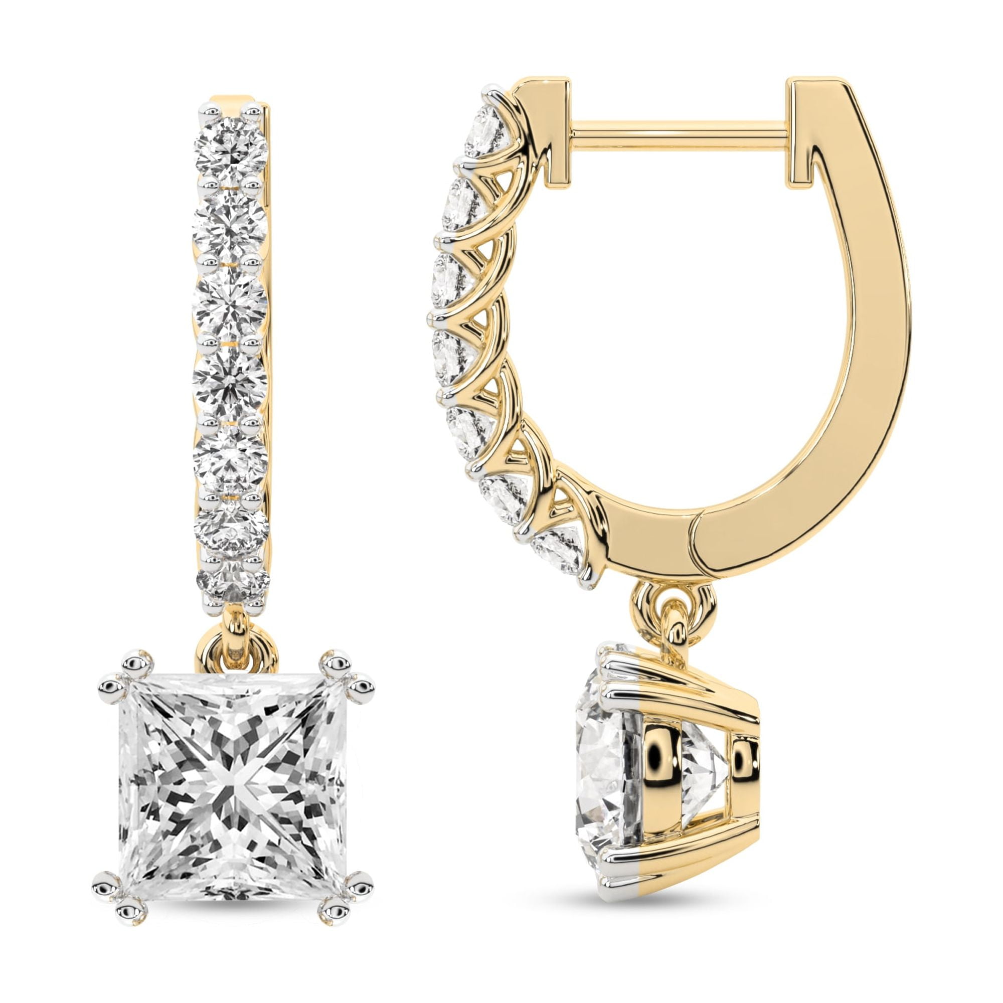 Diamond Dangle Earrings | 10 Ct IGI Certified Princess Shape Lab Grown ...