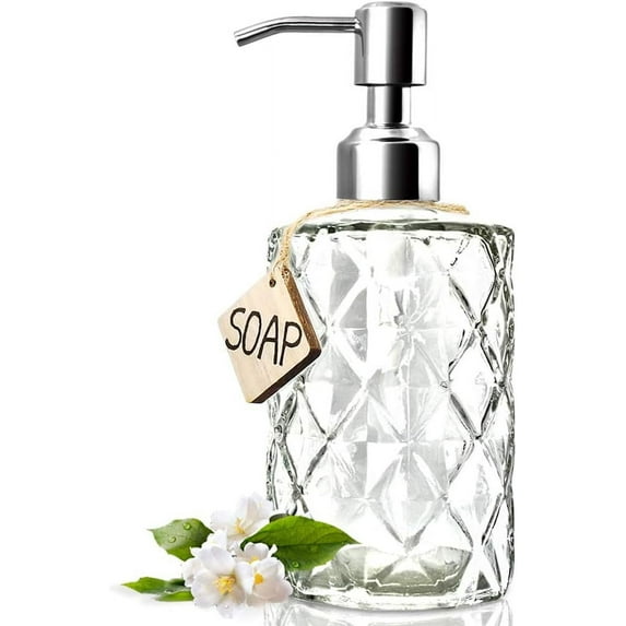 Diamond Design 12 Oz Glass Soap Dispenser, Kitchen soap Dispenser with ...
