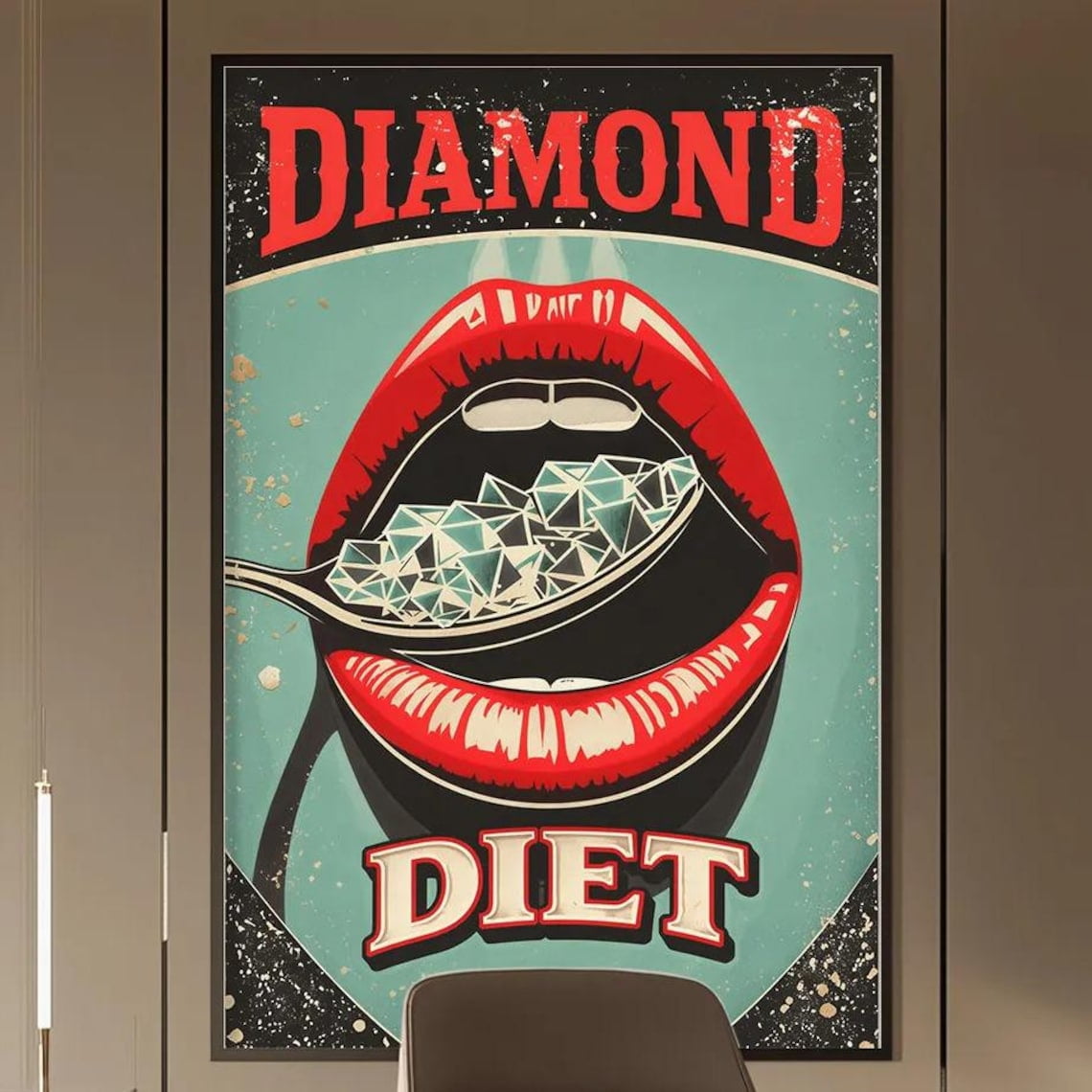 Diamond Diet Retro Pop Art Lips Bold Comic Style Mouth Illustration ...