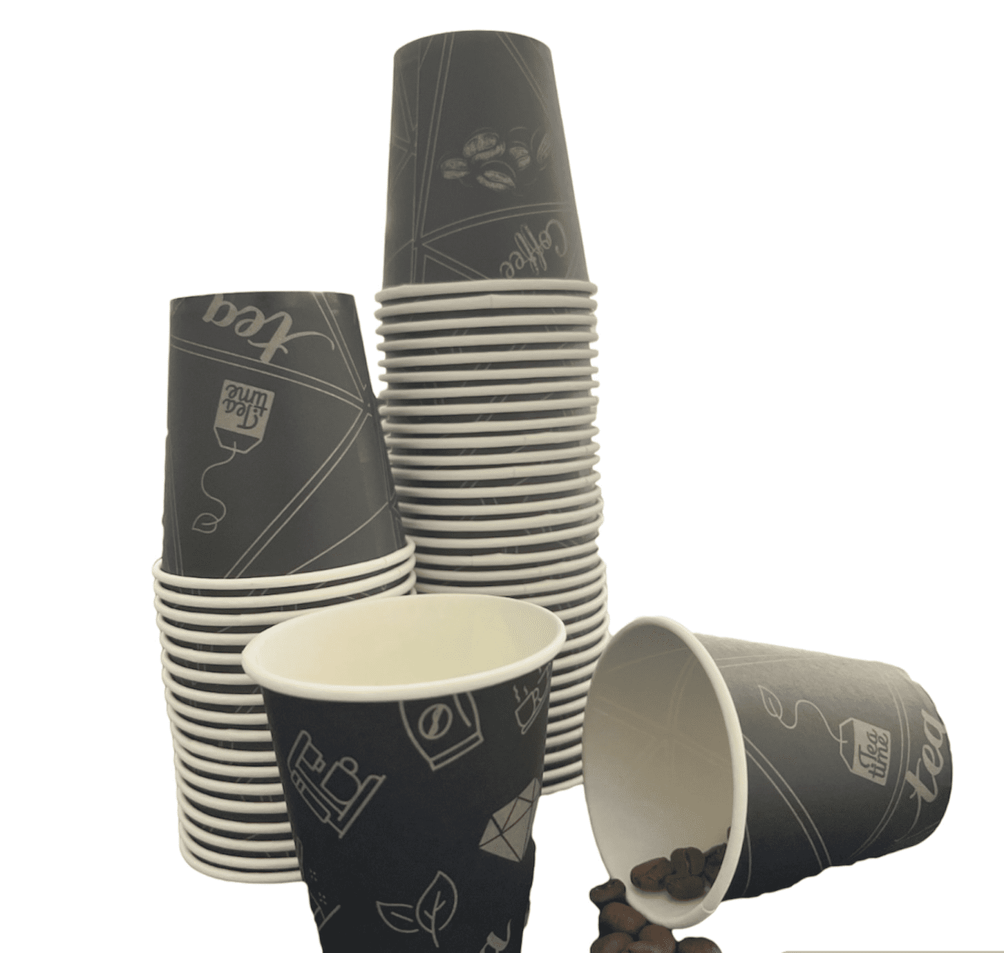 Diamond Disposable Paper Coffee Cups, Black Paper Hot/Cold Beverage ...
