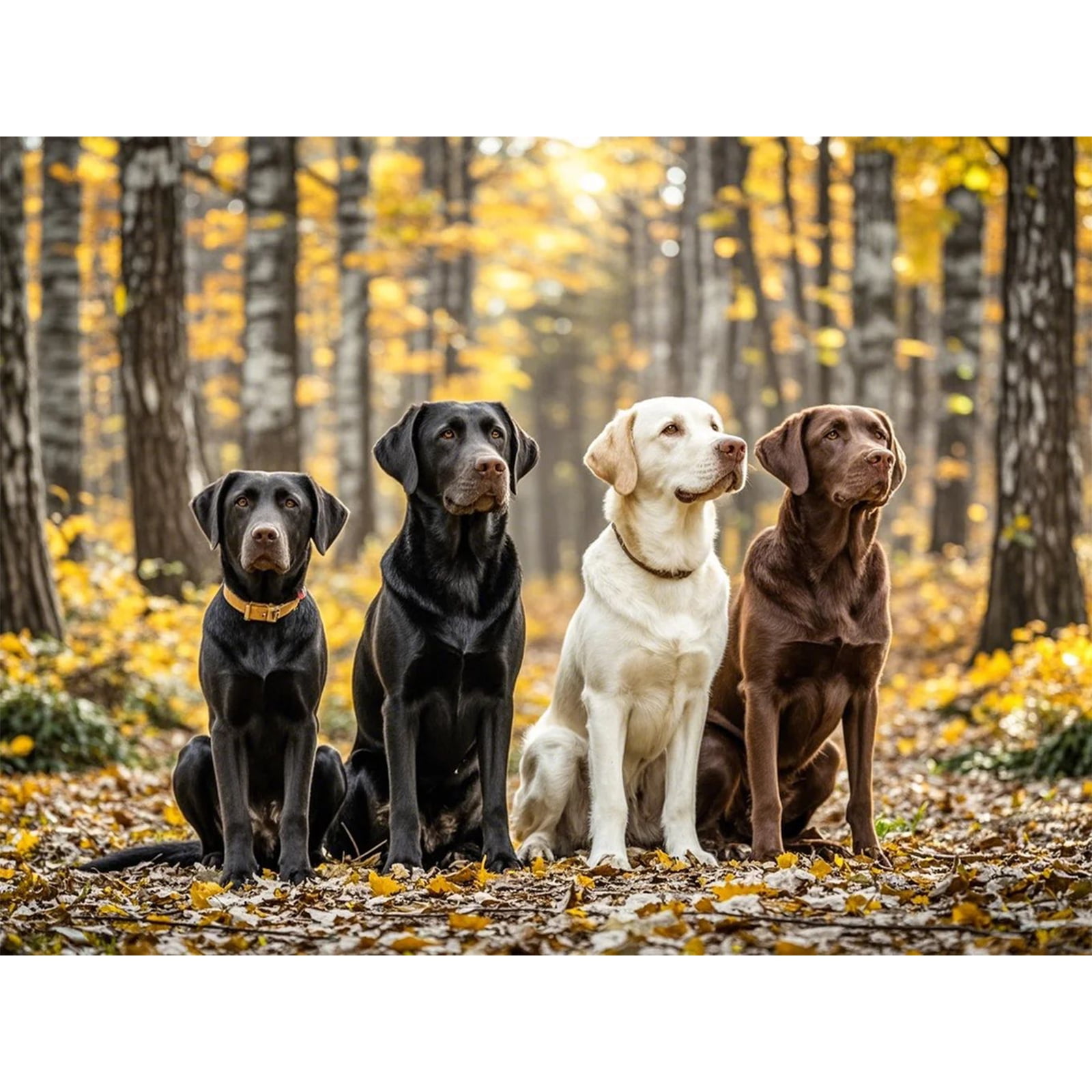 Diamond Dots Painting Four Labrador Retriever in Forest 5D Diamond Art ...