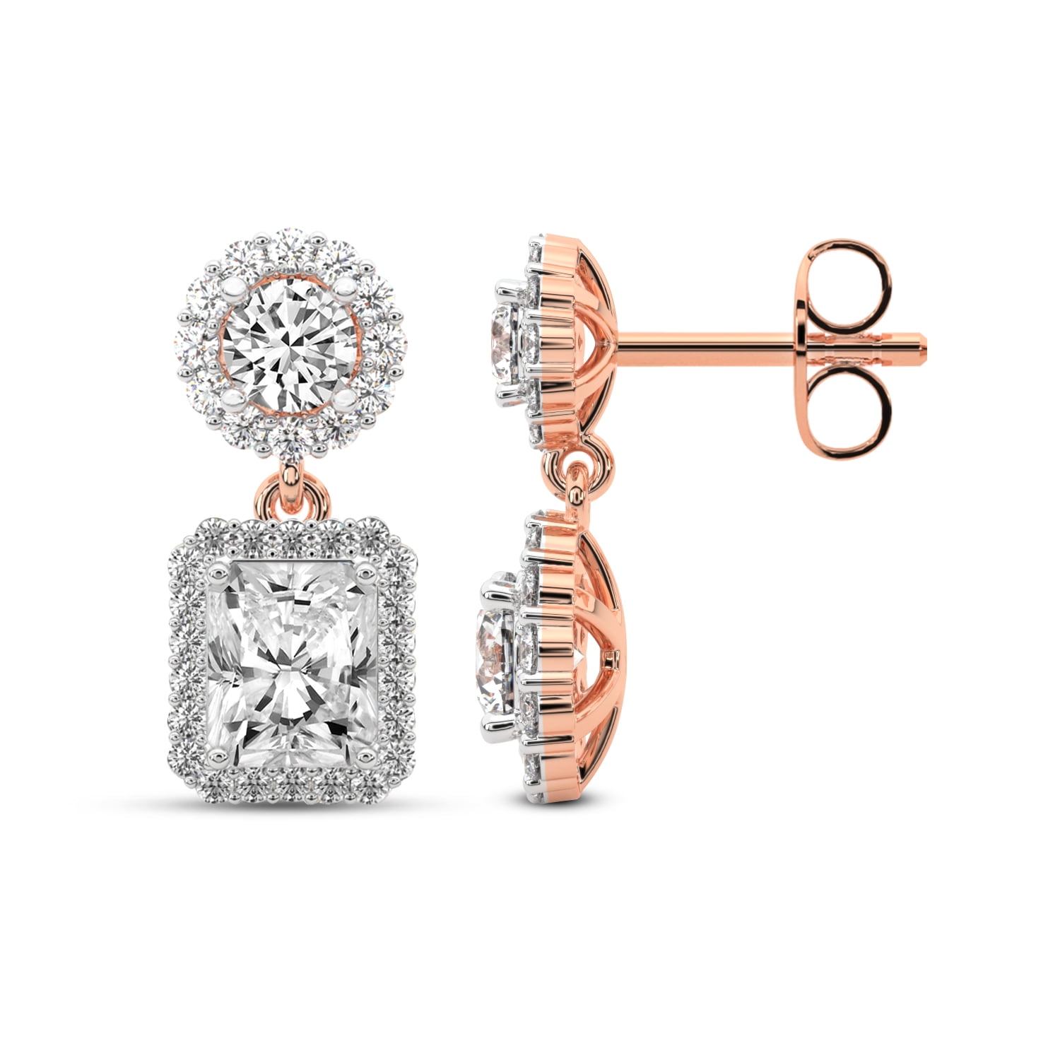 Diamond Double Halo Earring | 8 Ct IGI Certified Radiant Shape Lab ...