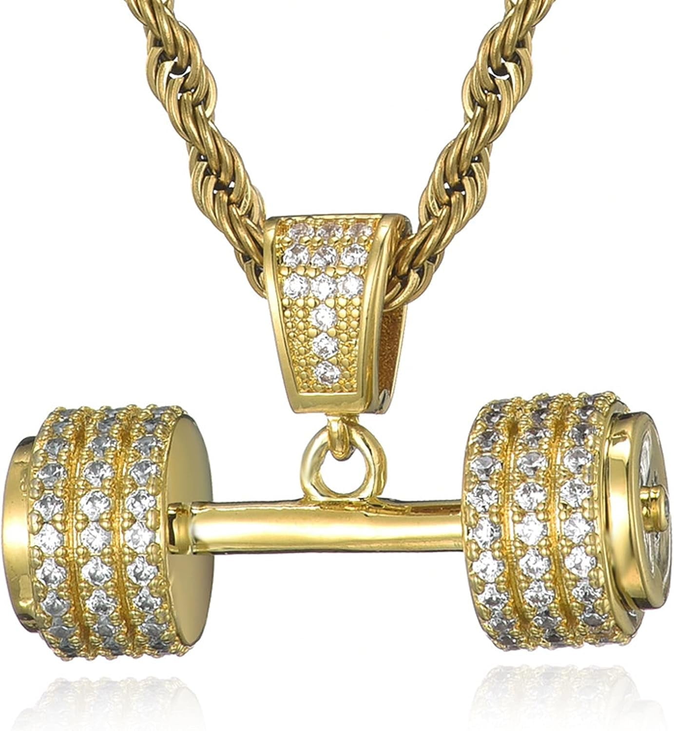 Diamond Dumbbell Necklace Crystal Barbell Pendant Necklace Fitness Gym ...