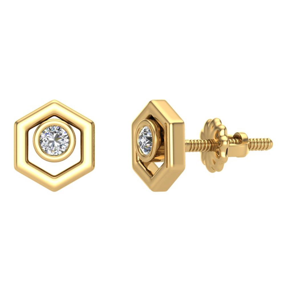 Diamond Earrings Hexagon Shape Studs 10K Gold - Bezel Setting Screw ...