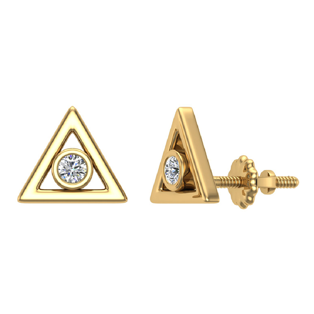 Diamond Earrings Triangle Shape Studs 10K Gold - Bezel Setting Screw Back Posts 0.10 CT TW Glitz ...