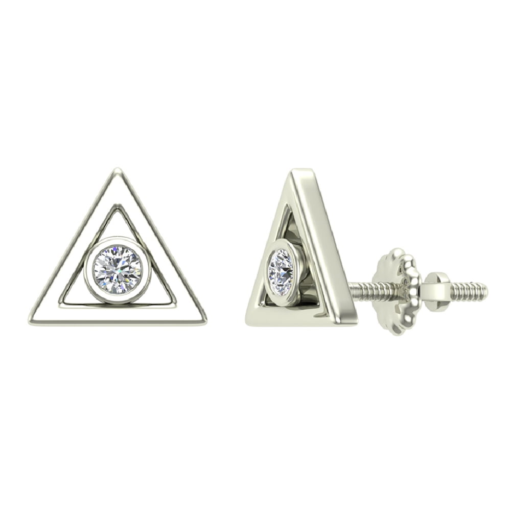 Diamond Earrings Triangle Shape Studs 10K White Gold - Bezel Setting ...