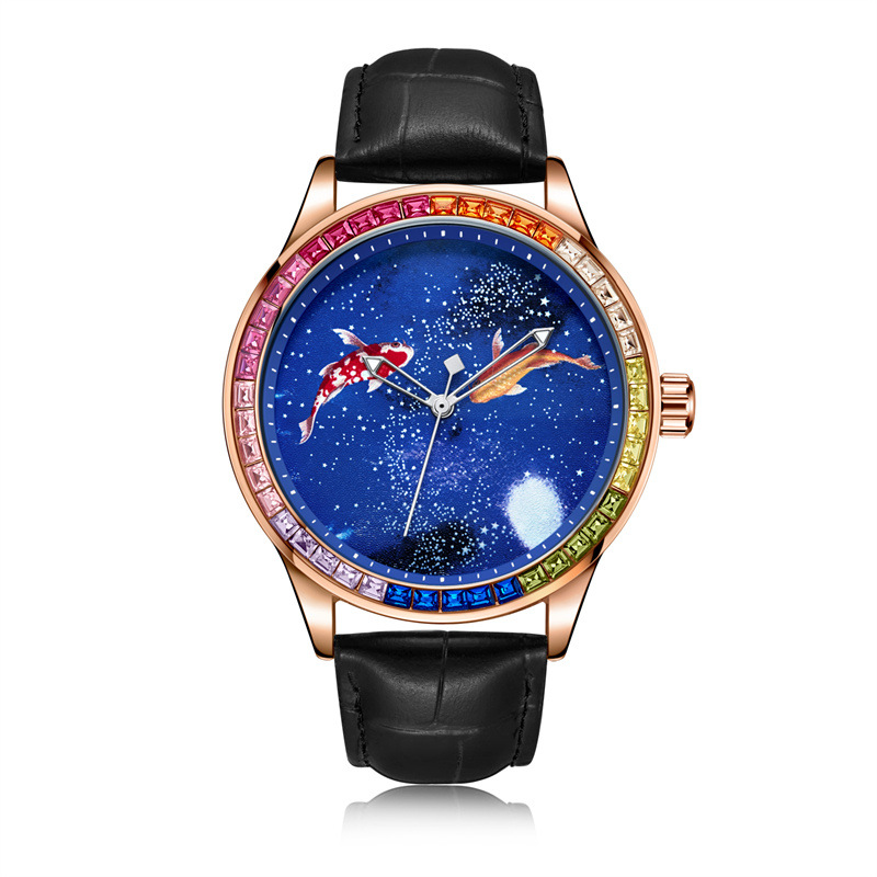 Diamond-Embedded Automatic Mechanical Watch Carp Plate Men's Hollow ...