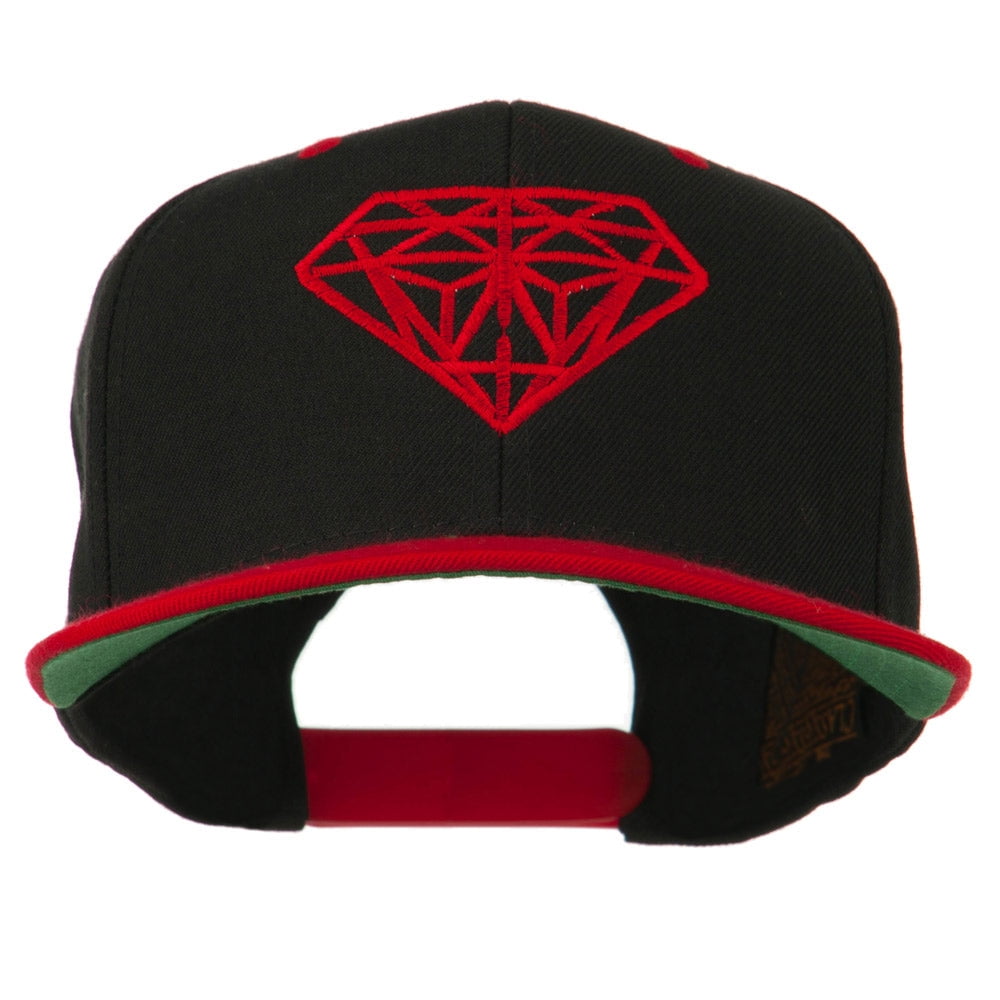 Diamond Embroidered Snapback Two Tone Cap - Black Red OSFM - Walmart.com