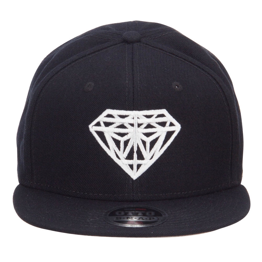 Diamond Embroidered Wool Flat Snapback Cap - Black OSFM - Walmart.com